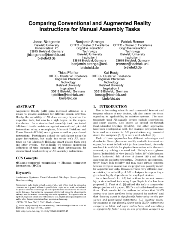 (PDF) Comparing Conventional and Augmented Reality Instructions for Manual Assembly Tasks