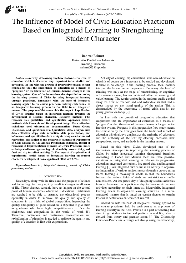 (PDF) The Influence of Model of Civic Education Practicum Based on ...