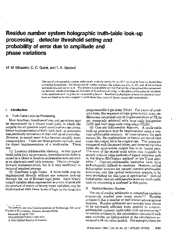 (PDF) Residue number system holographic truth-table look-up processing: detector threshold ...