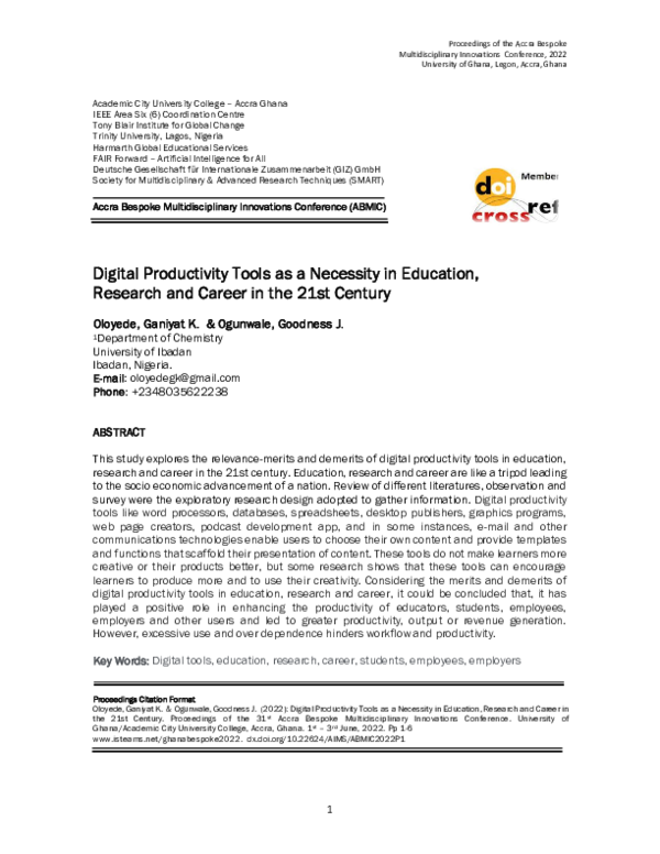 (PDF) Digital Productivity Tools as a Necessity in Education, Research ...