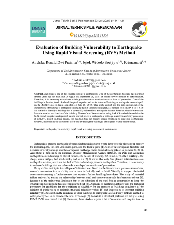 (PDF) Evaluation of Building Vulnerability to Earthquake Using Rapid ...