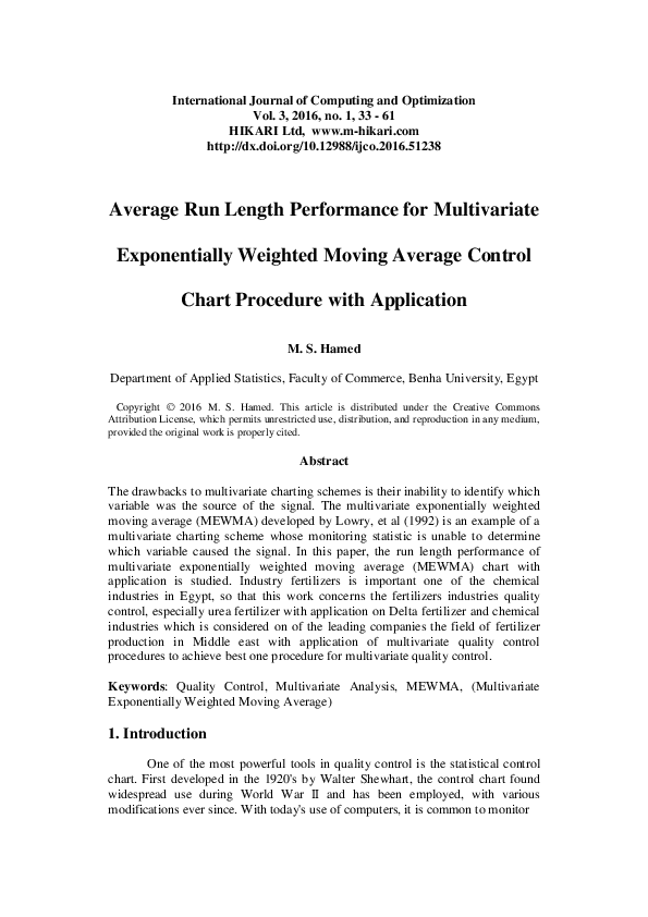 (PDF) The Average Run Length Performance of a Multivariate Exponentially Weighted Moving Average ...