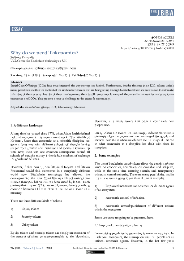 (PDF) Why do we need Tokenomics?