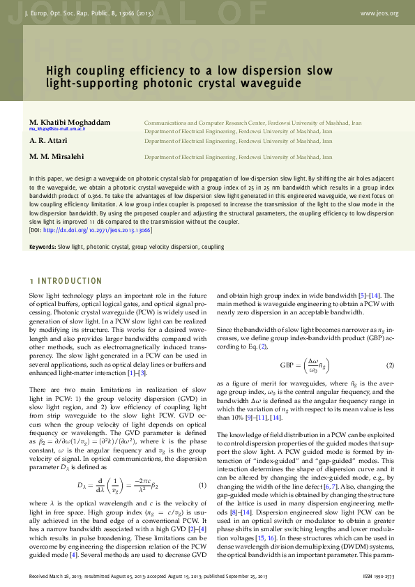 (PDF) High coupling efficiency to a low dispersion slow light ...