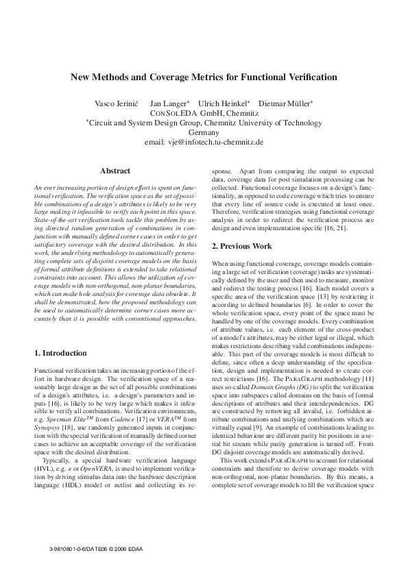 (PDF) New Methods and Coverage Metrics for Functional Verification