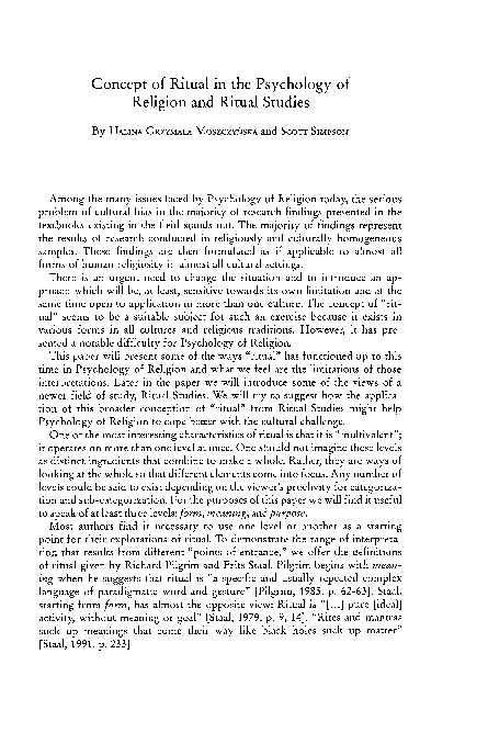 (PDF) Concept of Ritual in the Psychology of Religion and Ritual Studies