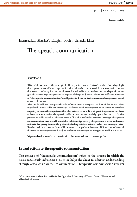 (PDF) Therapeutic communication