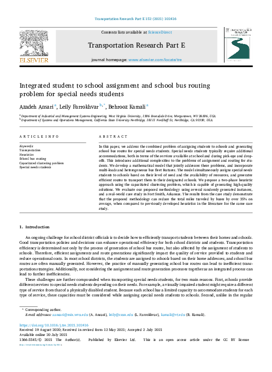 (PDF) Integrated student to school assignment and school bus routing ...