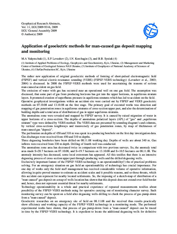 (PDF) Application of geoelectric methods for man-caused gas deposit ...
