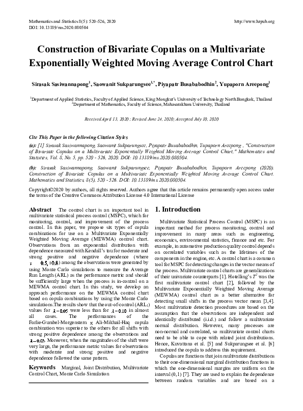 (PDF) Construction of Bivariate Copulas on a Multivariate Exponentially Weighted Moving Average ...