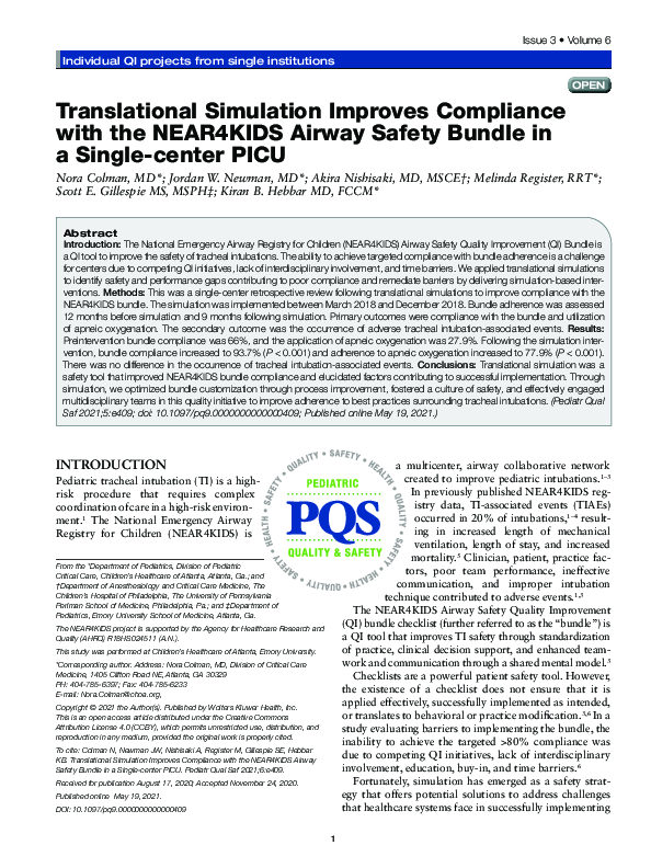 (PDF) Translational Simulation Improves Compliance with the NEAR4KIDS ...