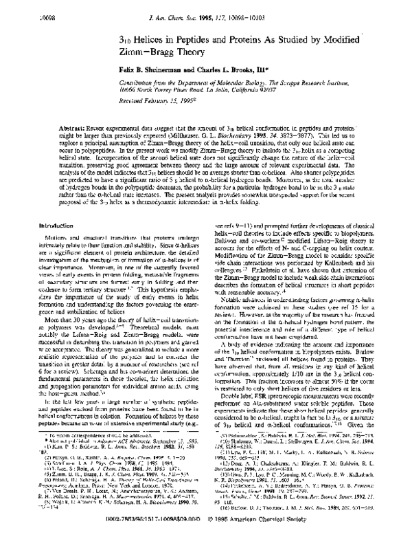(PDF) 310 Helixes in Peptides and Proteins As Studied by Modified Zimm ...