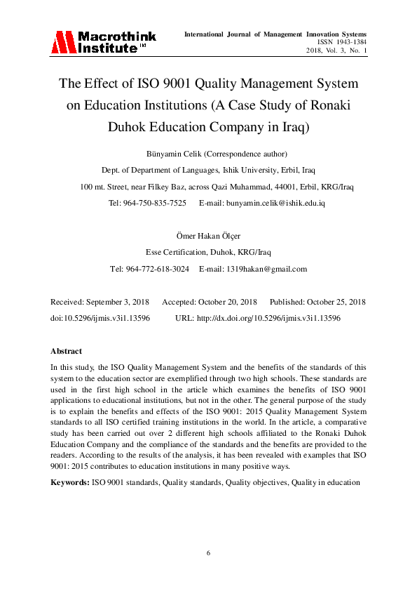 (PDF) The effect of the ISO 9001 quality management system on the ...