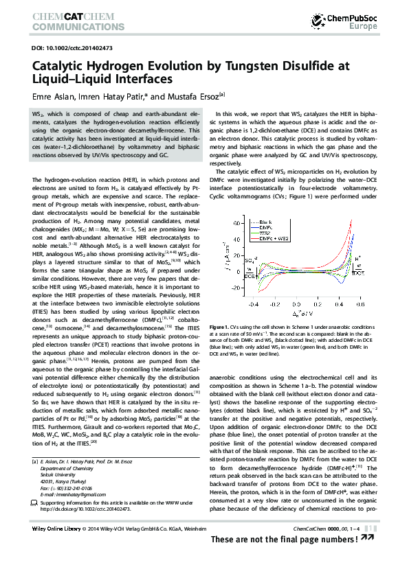 (PDF) Catalytic Hydrogen Evolution by Tungsten Disulfide at Liquid ...