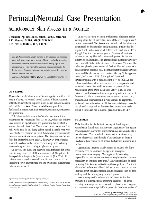(PDF) Acinetobacter Skin Abscess in a Neonate