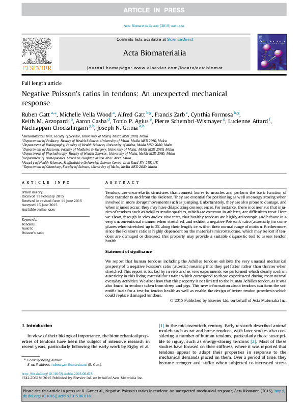 (PDF) Negative Poisson’s ratios in tendons: An unexpected mechanical ...