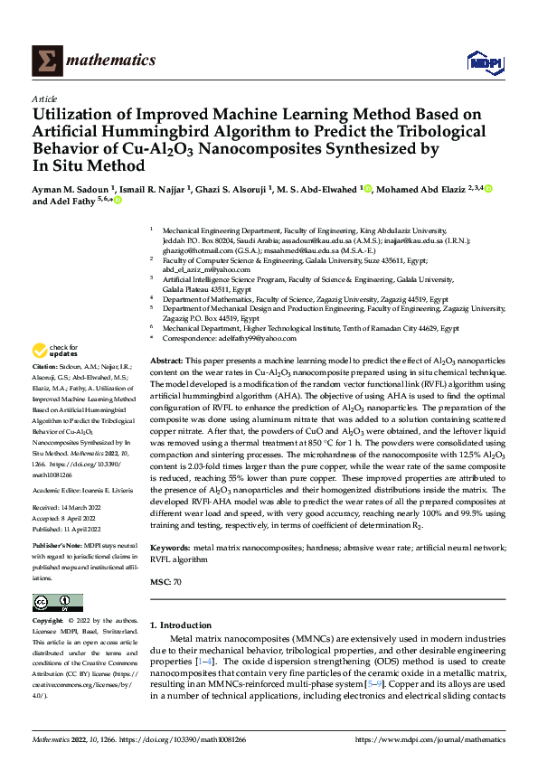 (PDF) Utilization of Improved Machine Learning Method Based on Artificial Hummingbird Algorithm ...