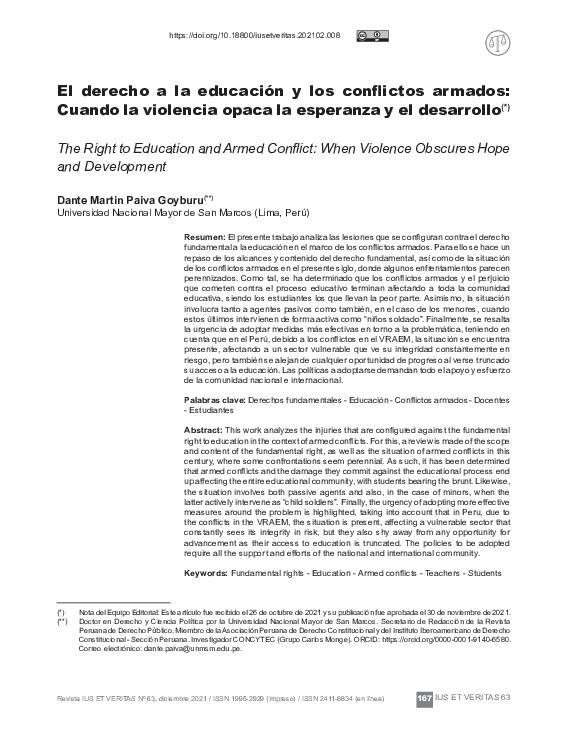 (PDF) El derecho a la educación y los conflictos armados: Cuando la violencia opaca la esperanza ...