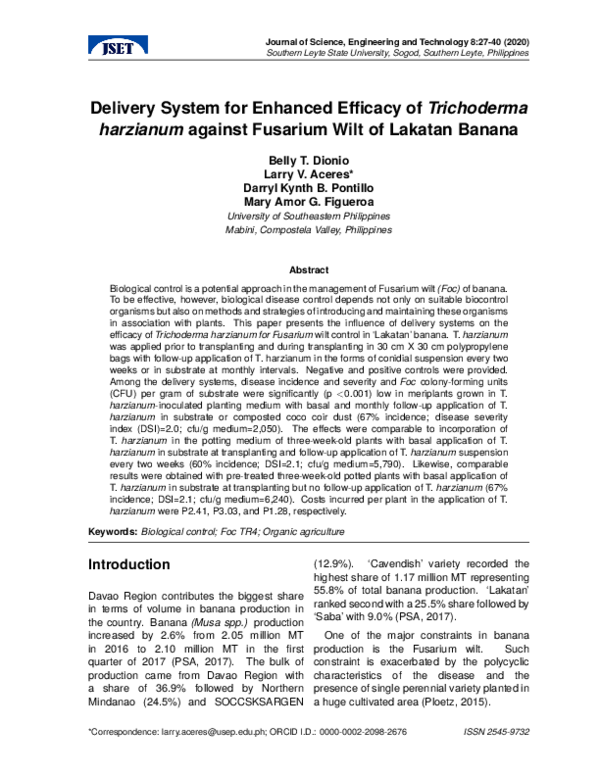 (PDF) Delivery System for Enhanced Efficacy of Trichoderma harzianum against Fusarium Wilt of ...