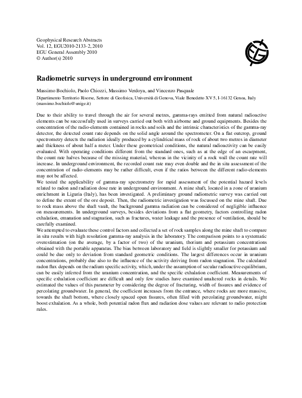 (PDF) Radiometric surveys in underground environment