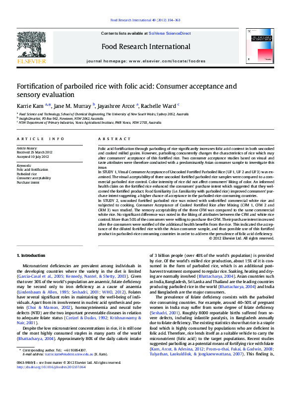 (PDF) Fortification of parboiled rice with folic acid: Consumer ...