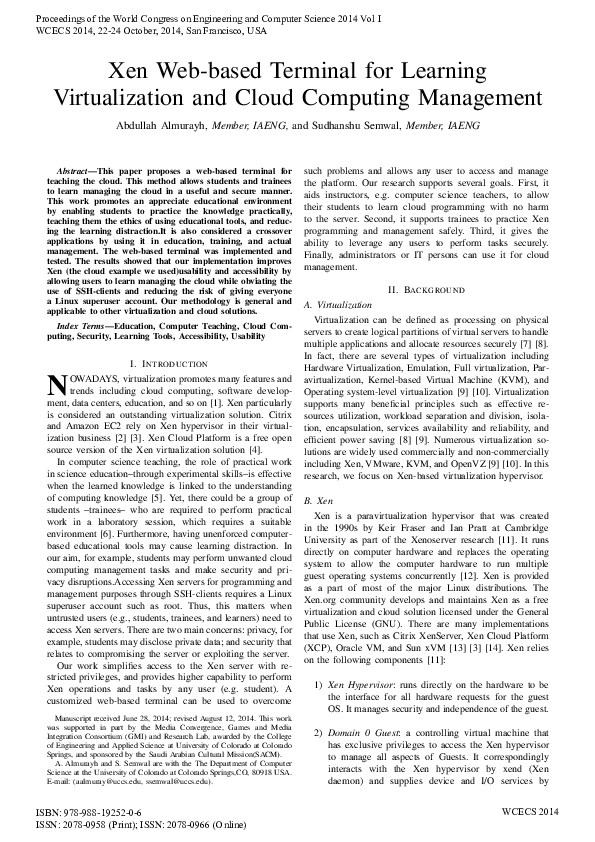 Pdf Xen Web Based Terminal For Learning Virtualization And Cloud Computing Management