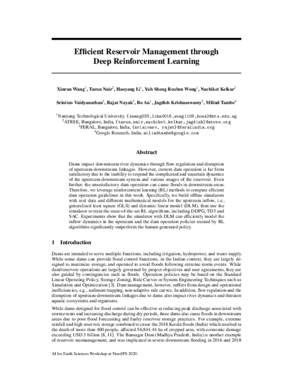 (PDF) Efficient Reservoir Management through Deep Reinforcement Learning