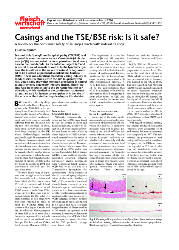(PDF) Casings and the TSE/BSE risk: is it safe?