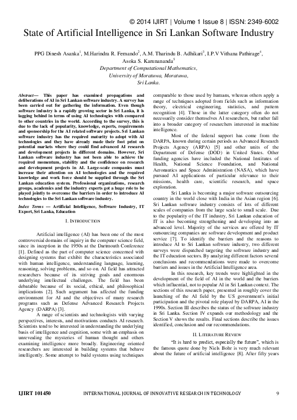 (PDF) State of Artificial Intelligence in Sri Lankan Software Industry ...