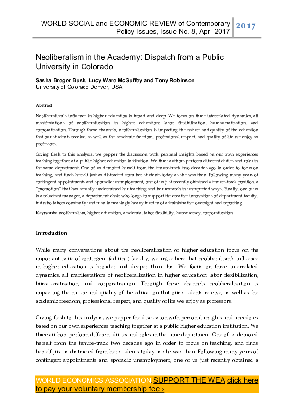 (PDF) Neoliberalism in the Academy: Dispatch from a Public University ...