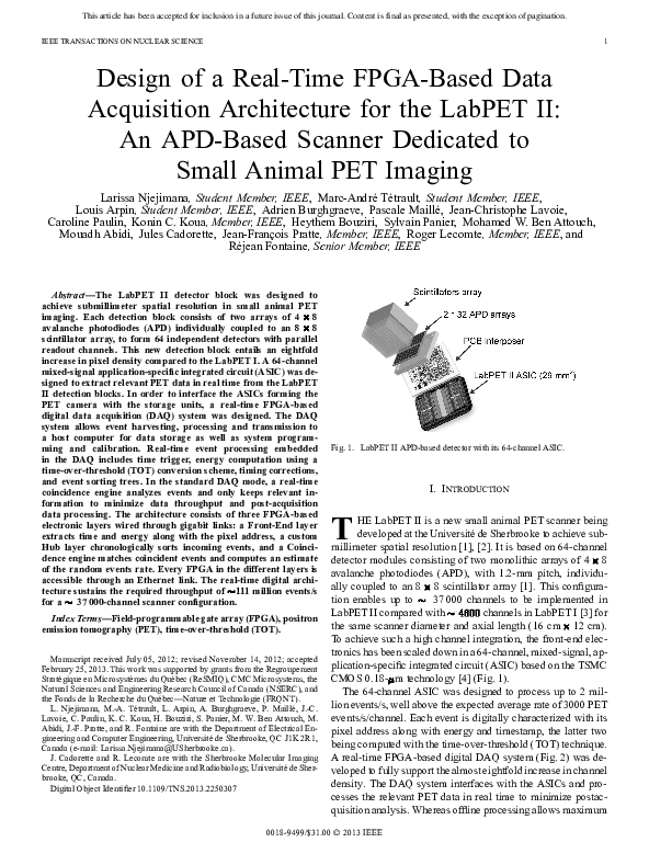 (PDF) Design of a Real-Time FPGA-Based Data Acquisition Architecture for the LabPET II: An APD ...