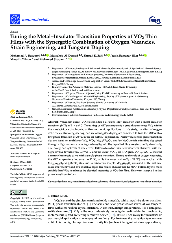 (PDF) Tuning the Metal–Insulator Transition Properties of VO2 Thin ...