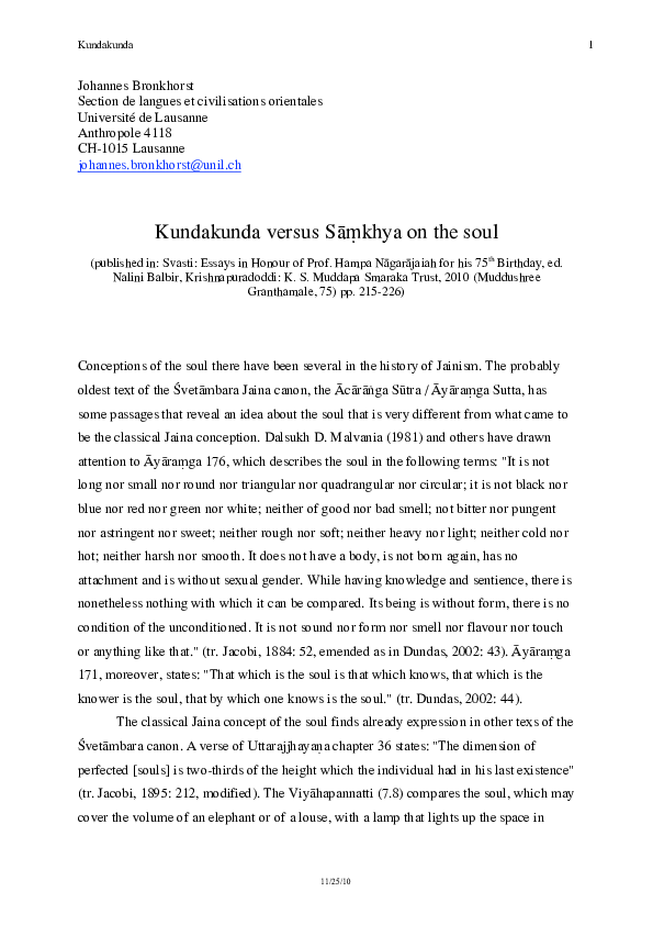 (PDF) Kundakunda Versus Samkhya on the Soul