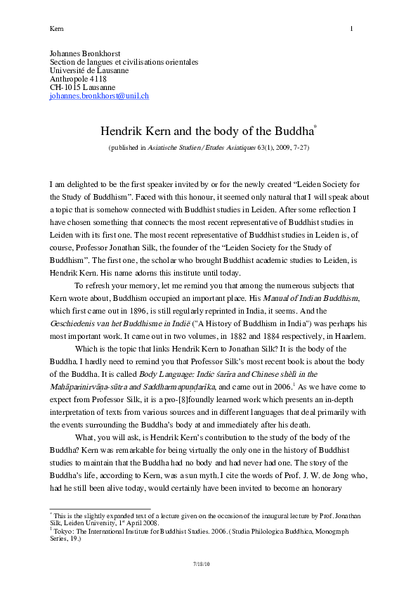 (PDF) Hendrik Kern and the body of the Buddha