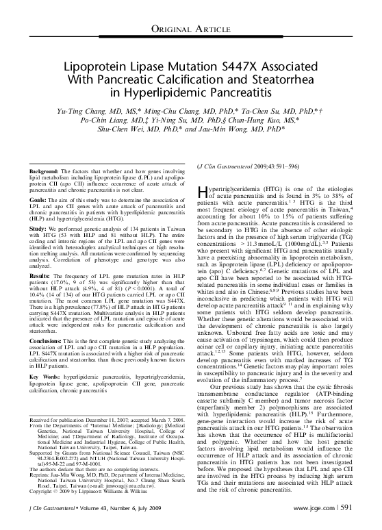 (PDF) Lipoprotein Lipase Mutation S447X Associated With Pancreatic ...