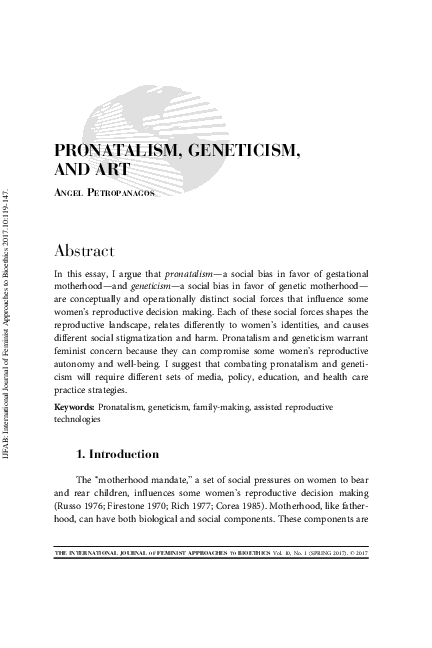 (PDF) Pronatalism, Geneticism, and ART | Angel Petropanagos - Academia.edu
