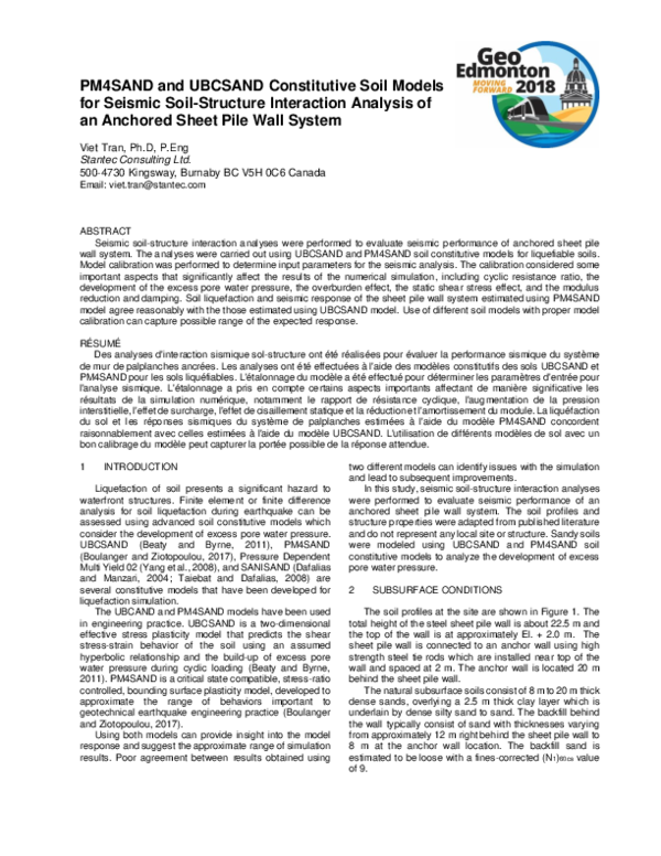 (PDF) PM4SAND and UBCSAND Constitutive Soil Models for Seismic Soil ...
