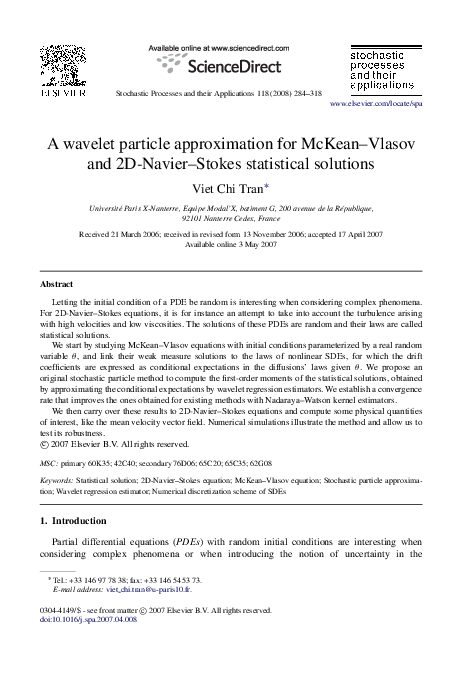 (PDF) A wavelet particle approximation for McKean–Vlasov and 2D-Navier–Stokes statistical solutions