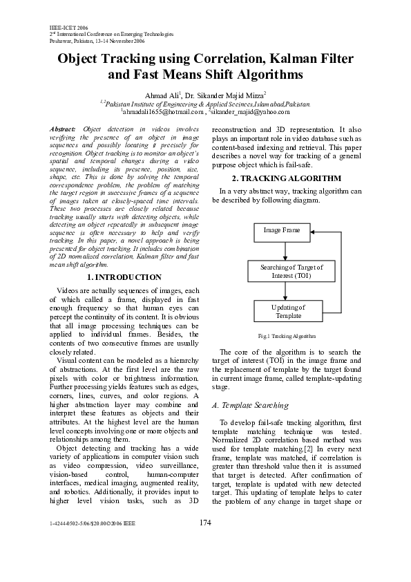 (PDF) Object Tracking using Correlation, Kalman Filter and Fast Means Shift Algorithms