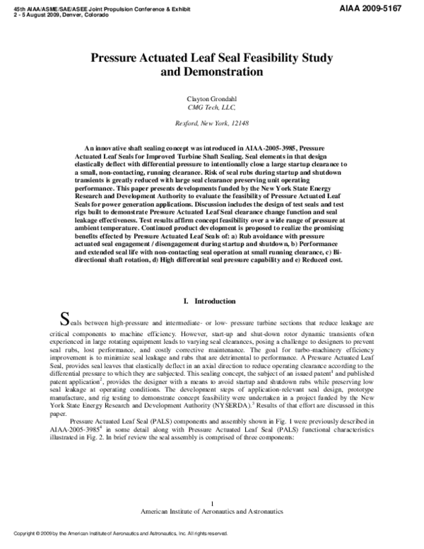 (PDF) Pressure-Actuated Leaf Seal Feasibility Study and Demonstration