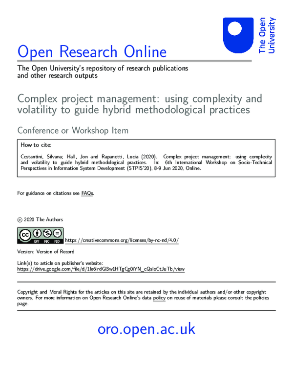 (PDF) Complex Project Management: Using Complexity and Volatility to ...
