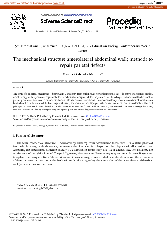 (PDF) The Mechanical Structure Anterolateral Abdominal Wall; Methods to ...