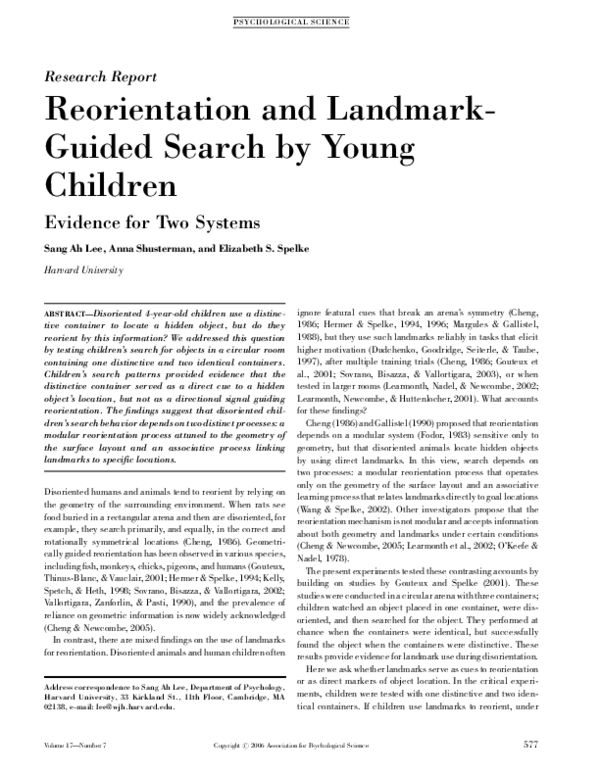 (PDF) Reorientation and Landmark-Guided Search by Young Children