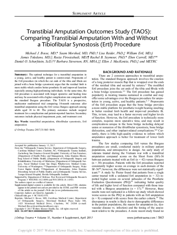 (PDF) Transtibial Amputation Outcomes Study (TAOS)