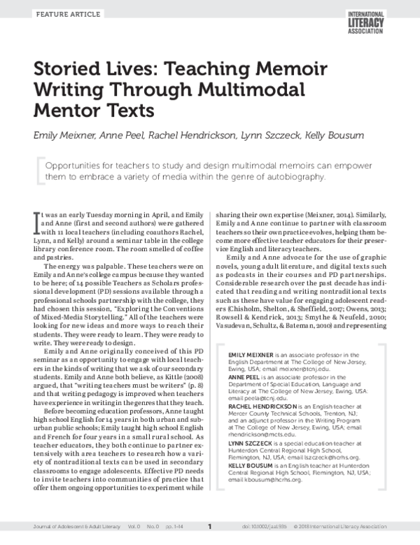 (PDF) Storied Lives: Teaching Memoir Writing Through Multimodal Mentor ...