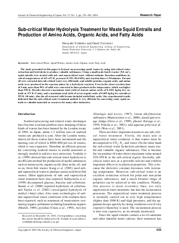 (PDF) Sub-critical Water Hydrolysis Treatment for Waste Squid Entrails ...