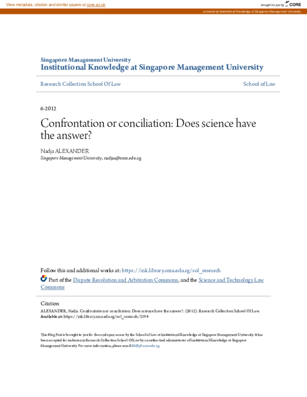 (PDF) Confrontation or conciliation: Does science have the answer?