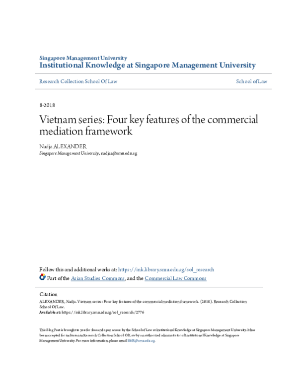 (PDF) Vietnam series: Four key features of the commercial mediation ...