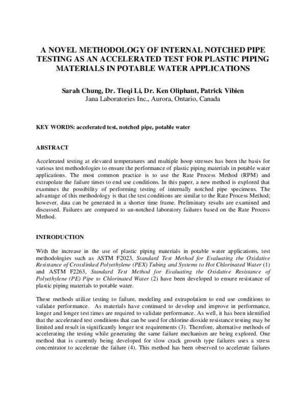 (PDF) A Novel Methodology of Internal Notched Pipe Testing as an ...