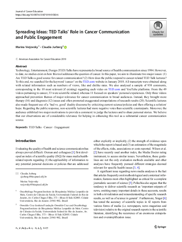 (PDF) TED Talks and Cancer Communication Insights